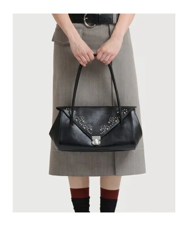 Marni Leather E/w Shoulder Bag With Studs