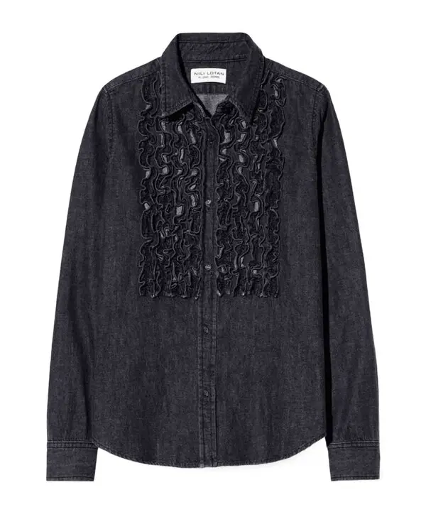NILI LOTAN Denim Ruffle Shirt