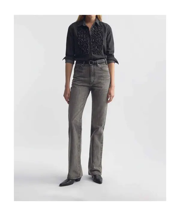 NILI LOTAN Denim Ruffle Shirt