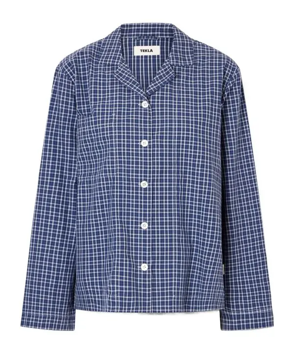 TEKLA Checked Organic Cotton Pajama Shirt - Blue