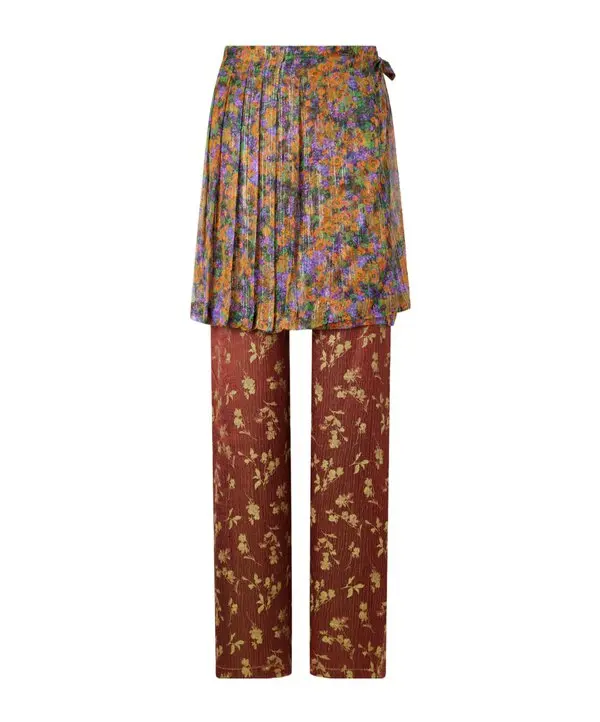 Dries Van Noten Floral Double-layered Pants - Brown