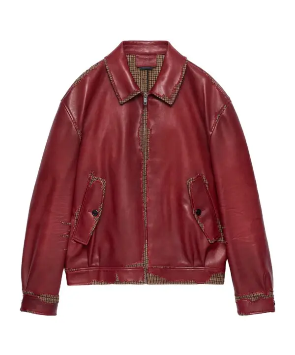 Prada Bonded Nappa Leather And Houndstooth Check Fabric Jacket