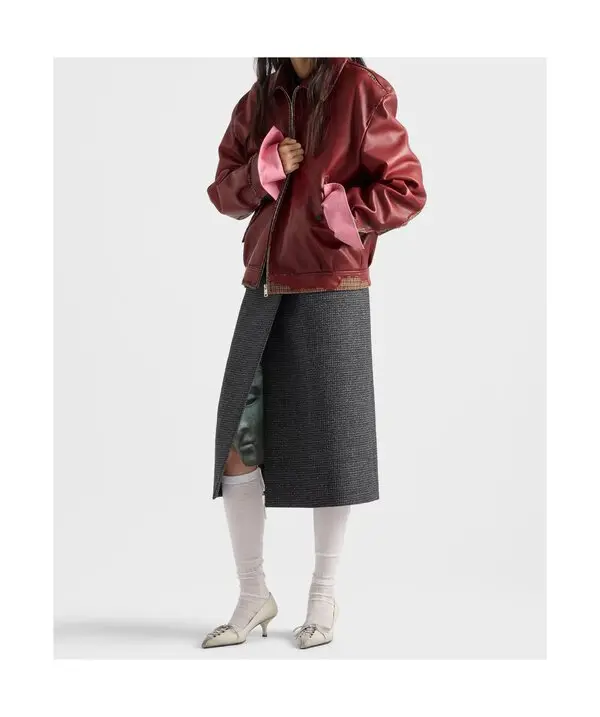 Prada Bonded Nappa Leather And Houndstooth Check Fabric Jacket