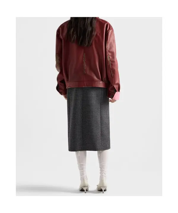 Prada Bonded Nappa Leather And Houndstooth Check Fabric Jacket