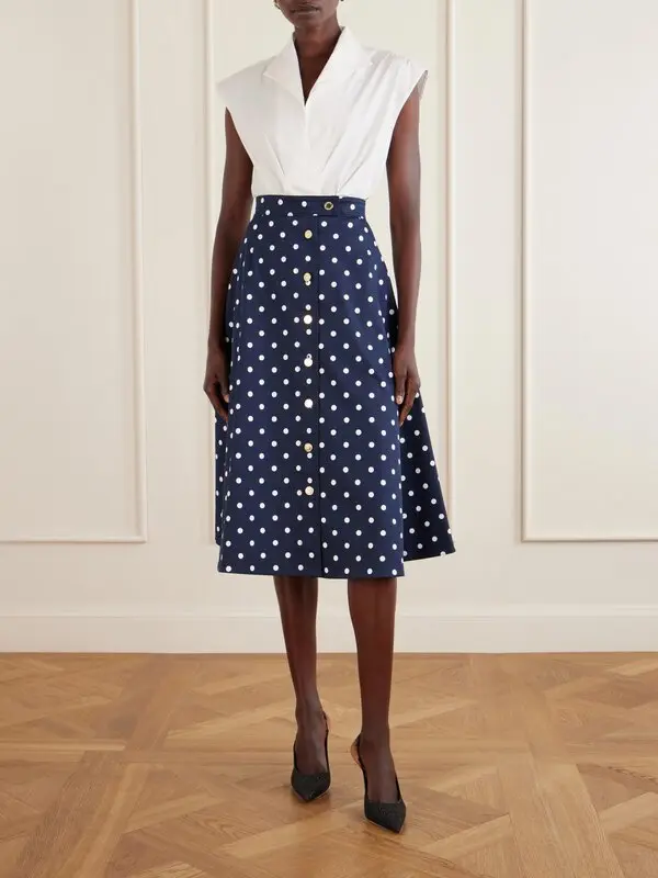 Carolina Herrera Polka-dot Button-front Midi Skirt - No