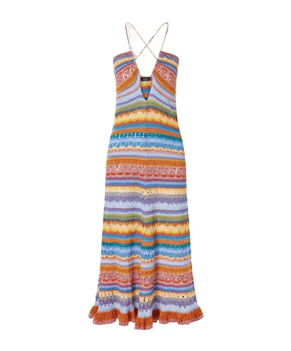 Etro Crocheted Striped Cotton Midi Dress