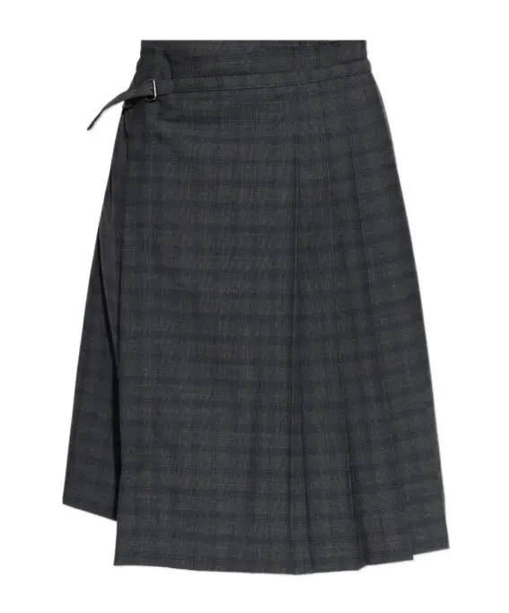 Dries Van Noten Plaid Wrap Pleated Midi Skirt - Grey