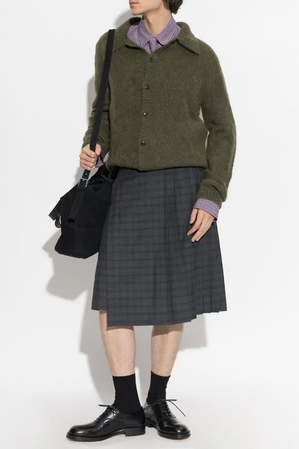 Dries Van Noten Plaid Wrap Pleated Midi Skirt - Grey