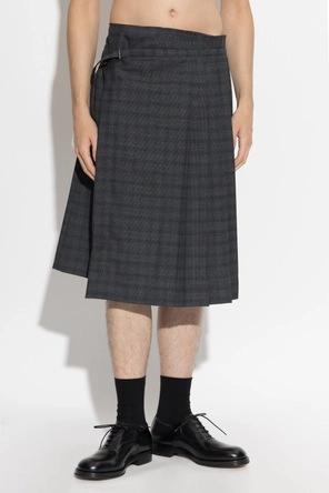 Dries Van Noten Plaid Wrap Pleated Midi Skirt - Grey