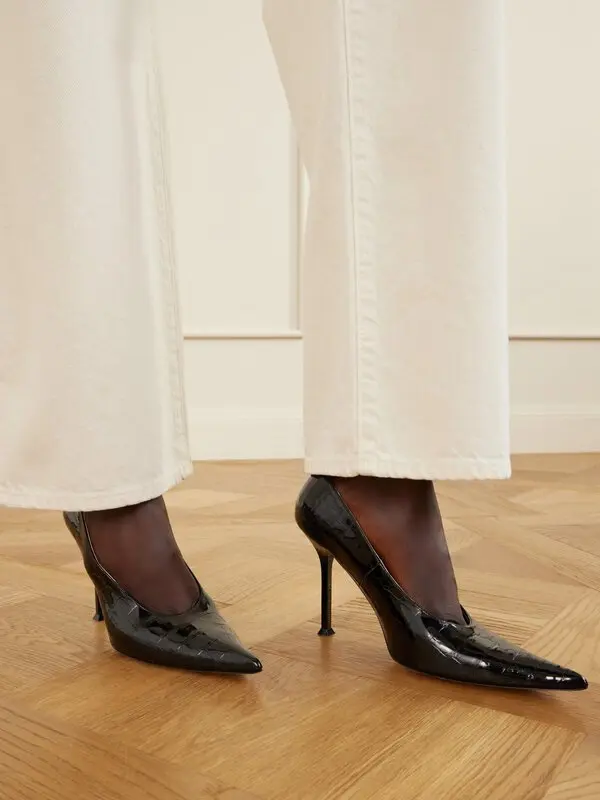 CHRISTEN Helix 95 Croc-effect Patent Leather Pumps