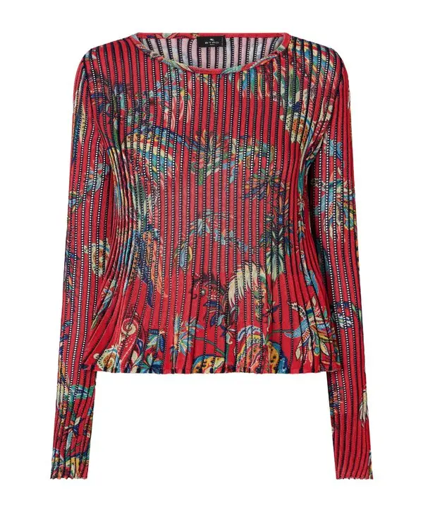 Etro Floral-print Open-knit Ribbed Blouse - No
