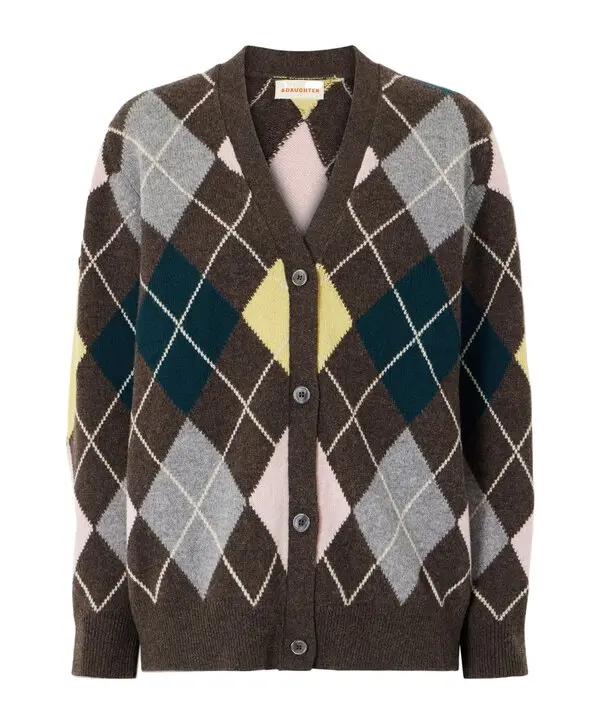 Daughter Ava Argyle Wool Cardigan - Black