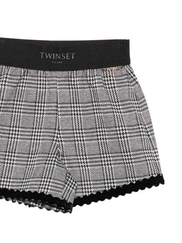 TWINSET Prince Of Wales Check Scalloped-trim Shorts