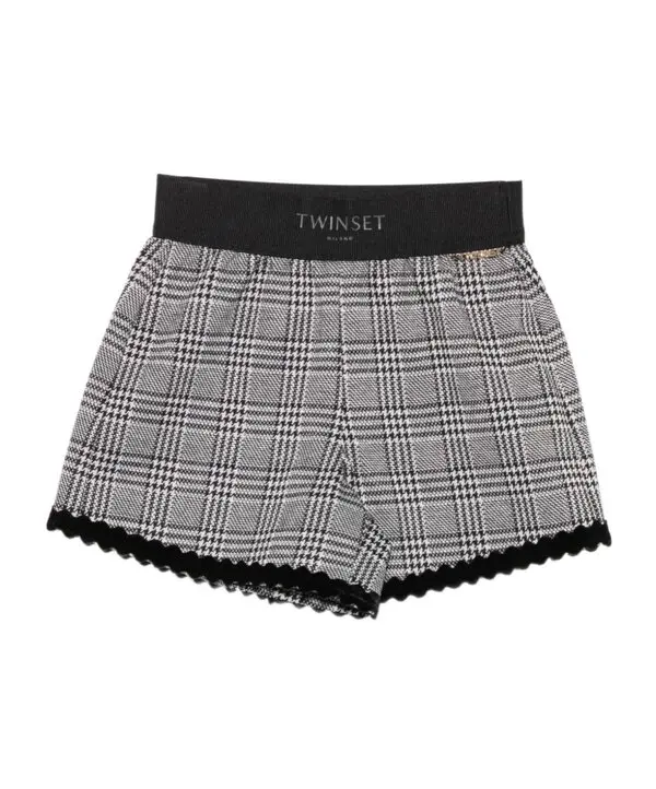 TWINSET Prince Of Wales Check Scalloped-trim Shorts - Grey/black