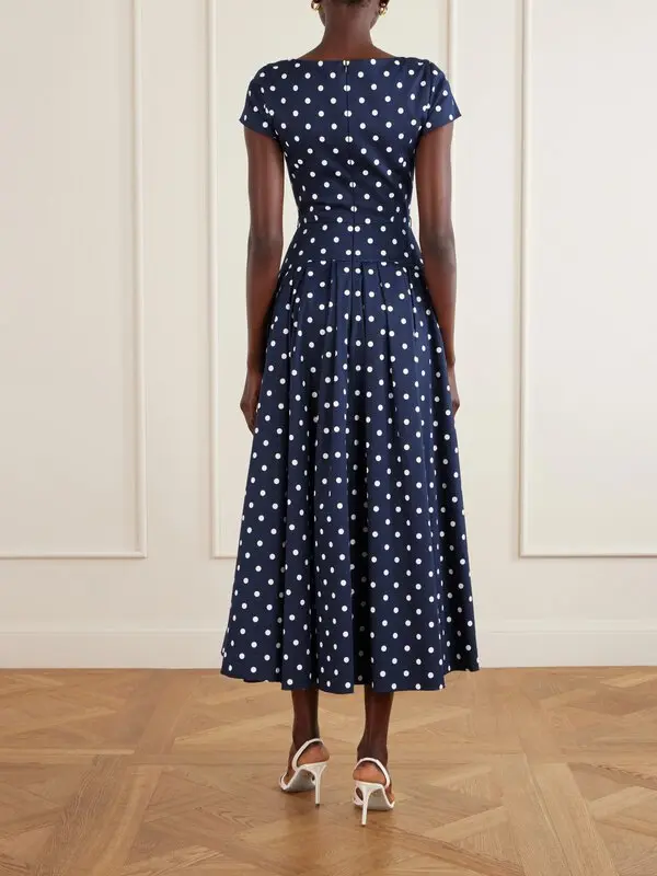 Carolina Herrera Polka-dot Scoop-neck Midi Dress