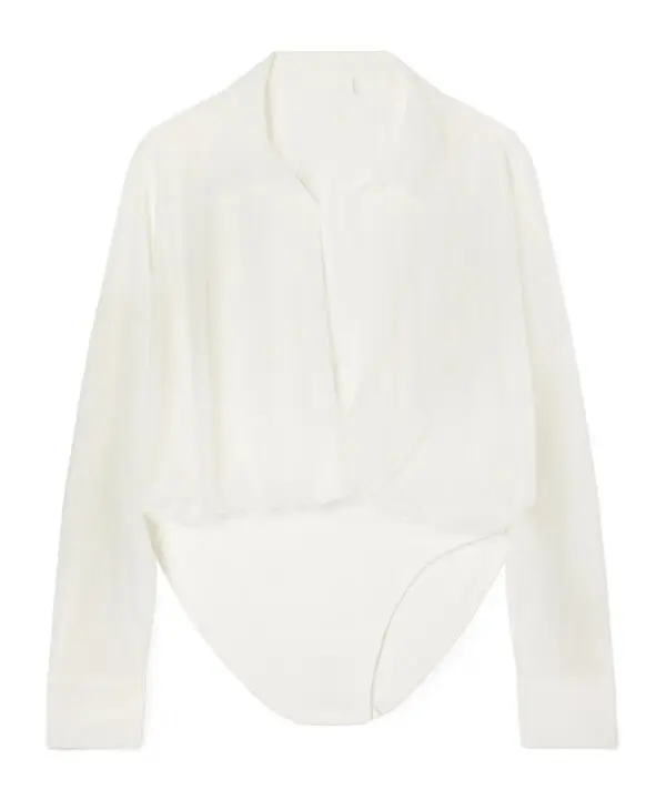 Norma Kamali Oversized Boyfriend Mesh Bodysuit