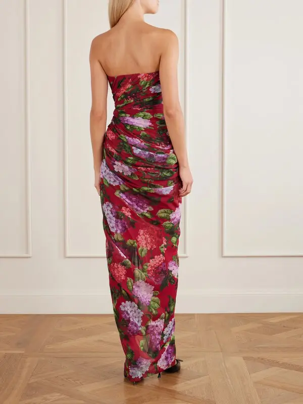 Carolina Herrera Hydrangea-print Draped Chiffon Gown