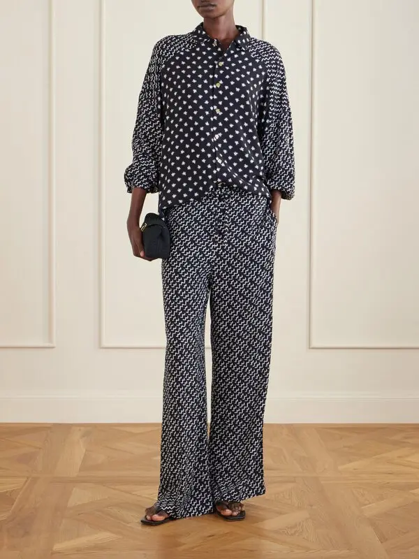 DONDE ESTEBAN Estrellitas Y Olas Printed Woven Straight-leg Pants