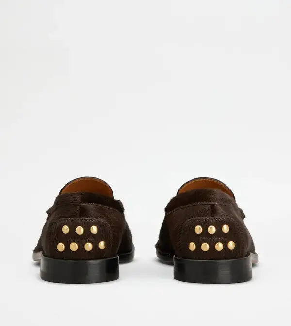 TOD'S Metal Dots Loafers In Pony Effect Leather - Brown