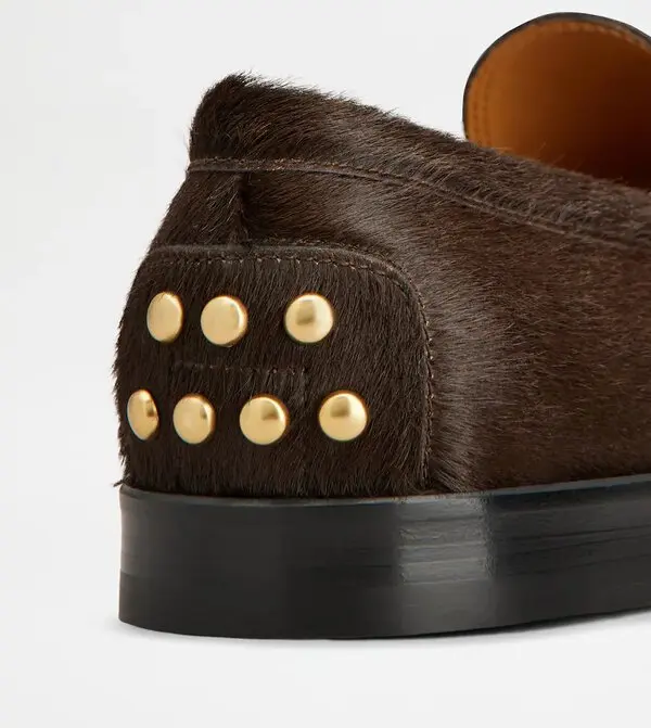 TOD'S Metal Dots Loafers In Pony Effect Leather - Brown