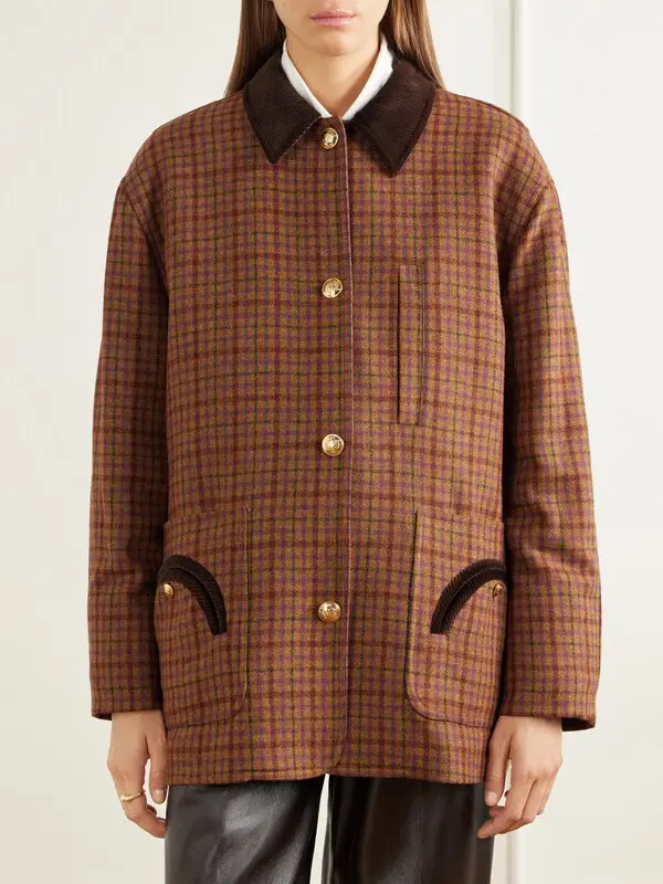 BLAZÉ MILANO Corduroy-trimmed Checked Wool Jacket