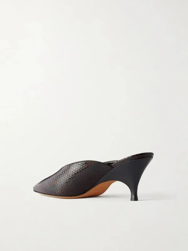 Le Monde Beryl Snake-effect Leather Mules