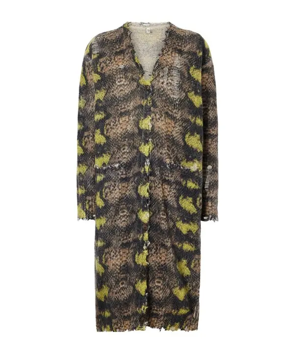 R13 Distressed Animal-print Cashmere Cardigan