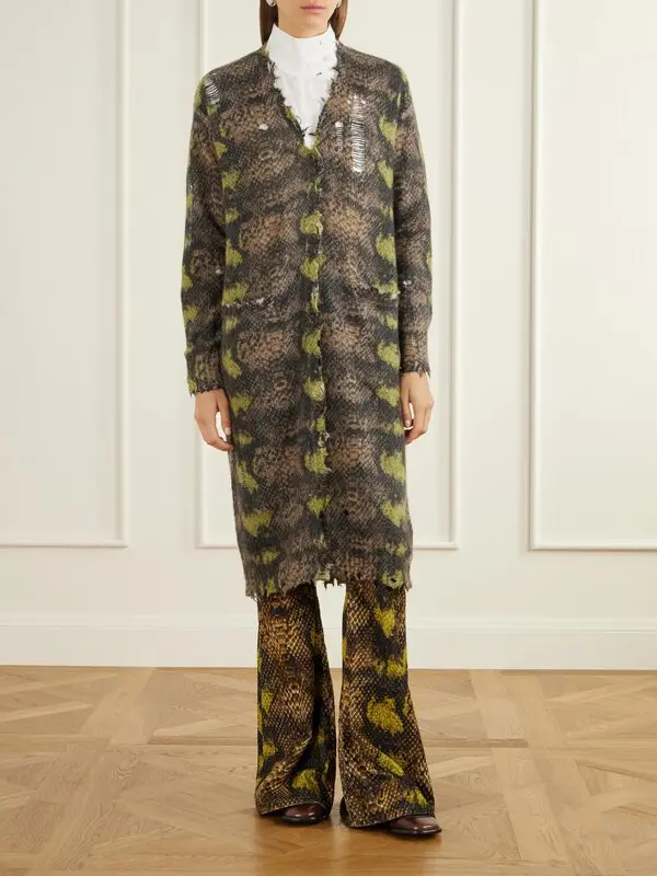 R13 Distressed Animal-print Cashmere Cardigan