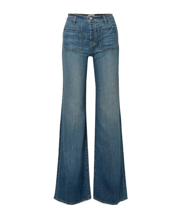 NILI LOTAN Distressed High-rise Flared Jeans - Blue
