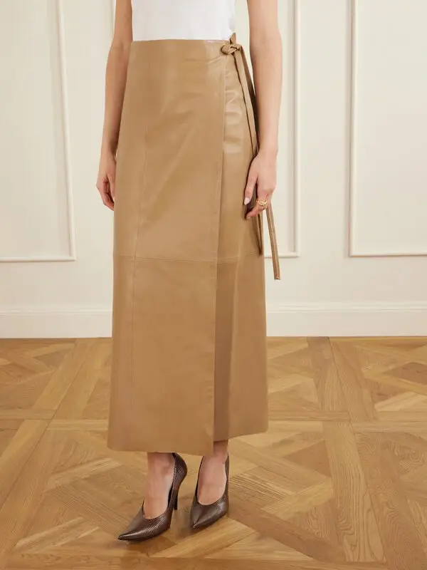 Nour Hammour Leather Wrap Mid Skirt