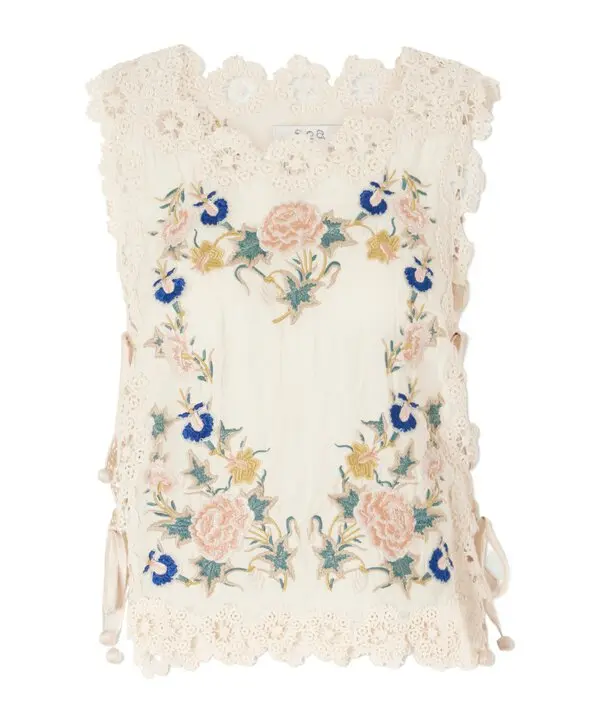 Sea Crochet-trimmed Cotton Tank - White