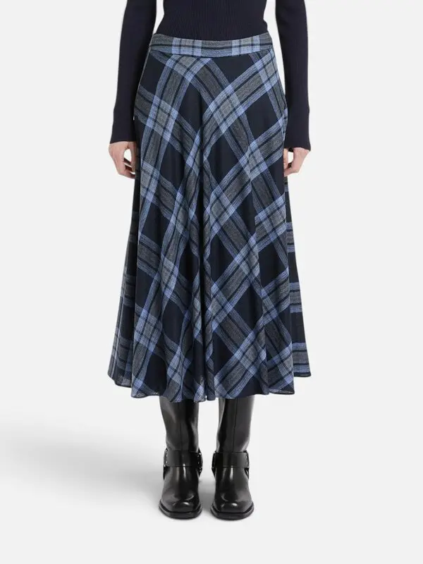 Marella Plaid Flared Midi Skirt