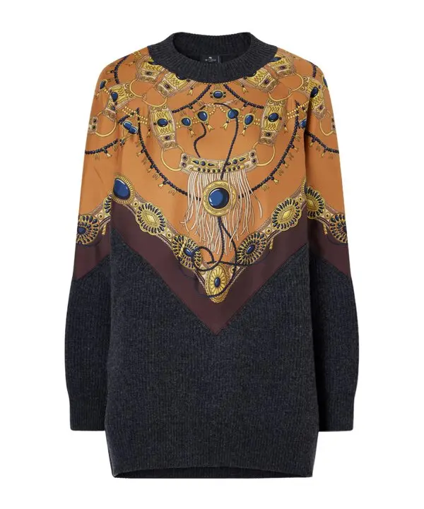 Etro Printed Silk-trimmed Wool And Cashmere-blend Sweater