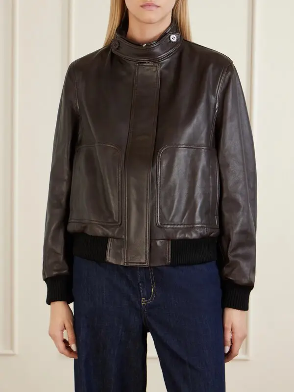 Nour Hammour Rios High-neck Zip-up Leather Bomber Jacket