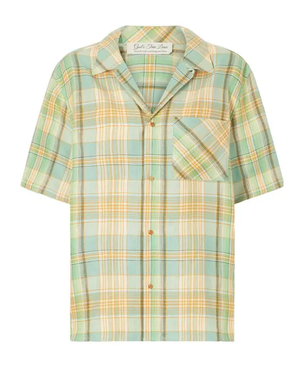 GOD'S TRUE CASHMERE Lime Moss Checked Linen Shirt