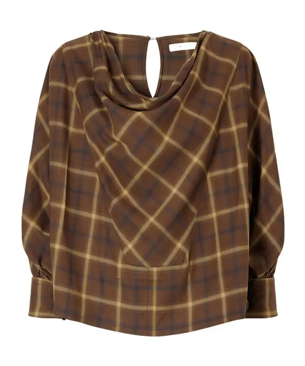 Co Draped Checked Crepe Shirt