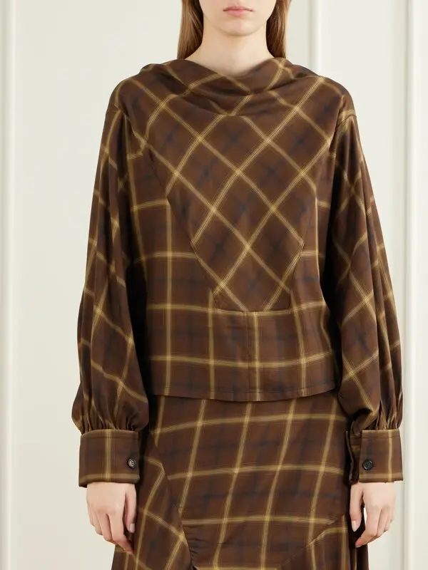 Co Draped Checked Crepe Shirt