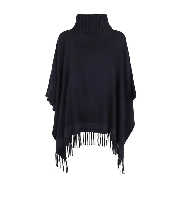 Ralph Lauren Fringed Turtleneck Cape - Black