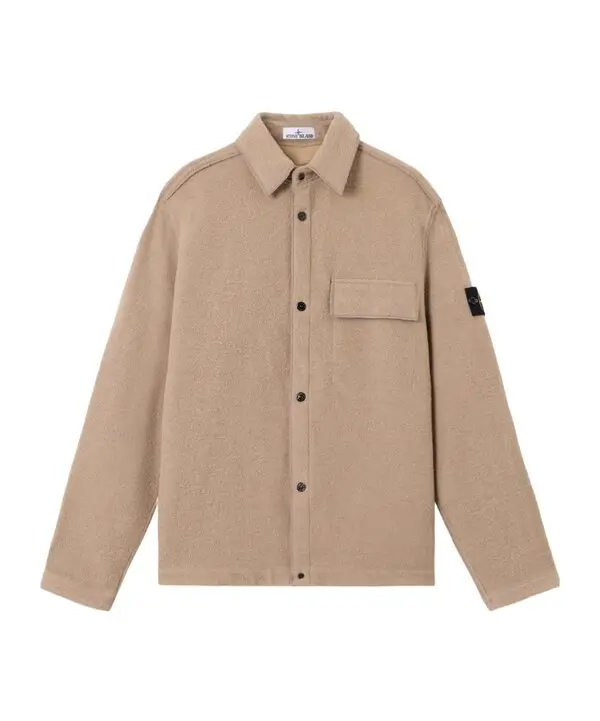 Stone Island Comfort-fit Snap-front Overshirt With Chest Pocket - Biscuit