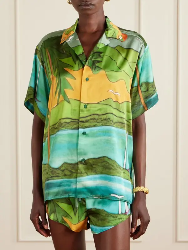 DONDE ESTEBAN Magdalena Printed Silk-blend Satin Shirt
