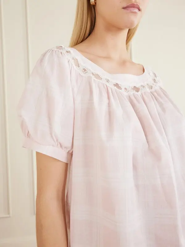 Posse Lace-trimmed Checked Cotton Blouse