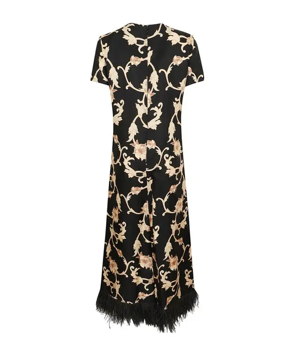 La DoubleJ Floral-print Feather-trim Dress