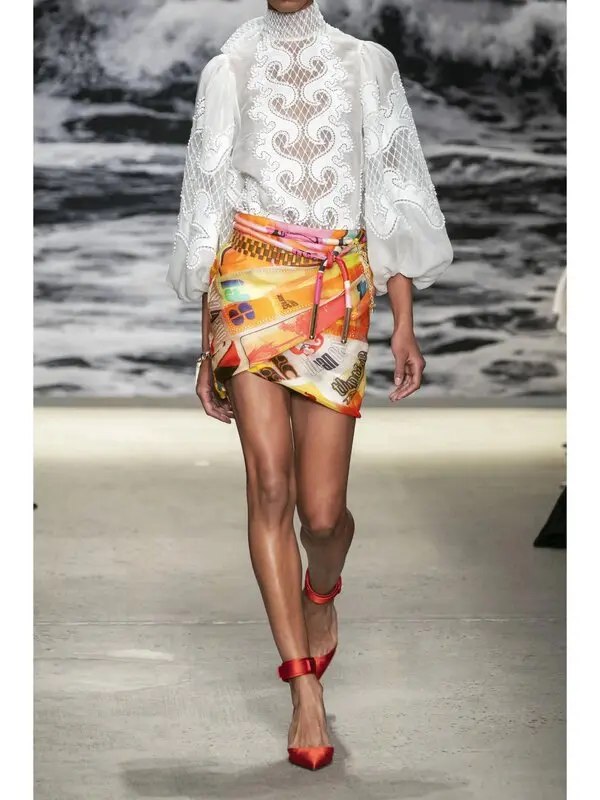 Zimmermann Ruched Printed Wrap-effect Silk-organza Mini Skirt