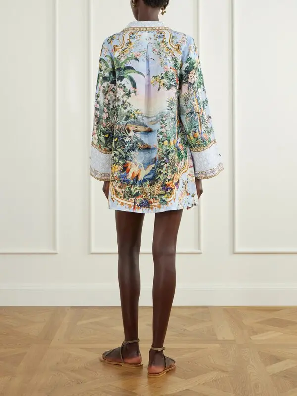 Camilla Crystal-embellished Printed Linen Mini Dress