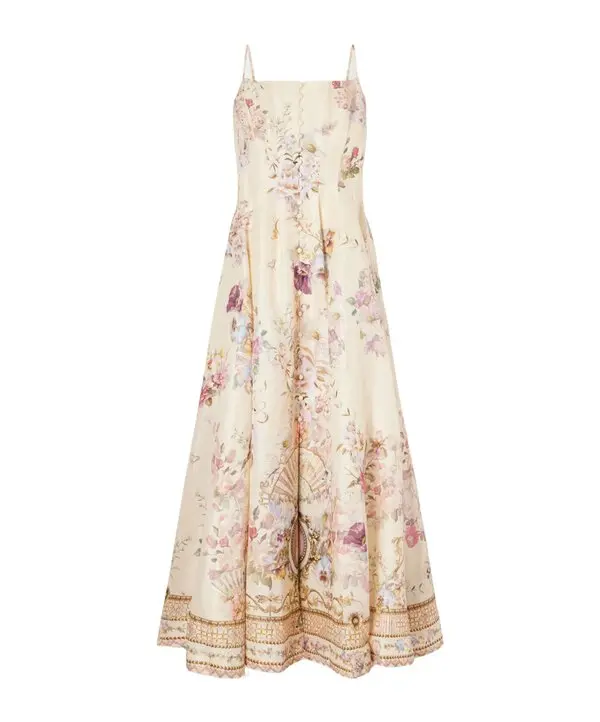 Camilla Embellished Printed Linen And Silk-blend Midi Dress