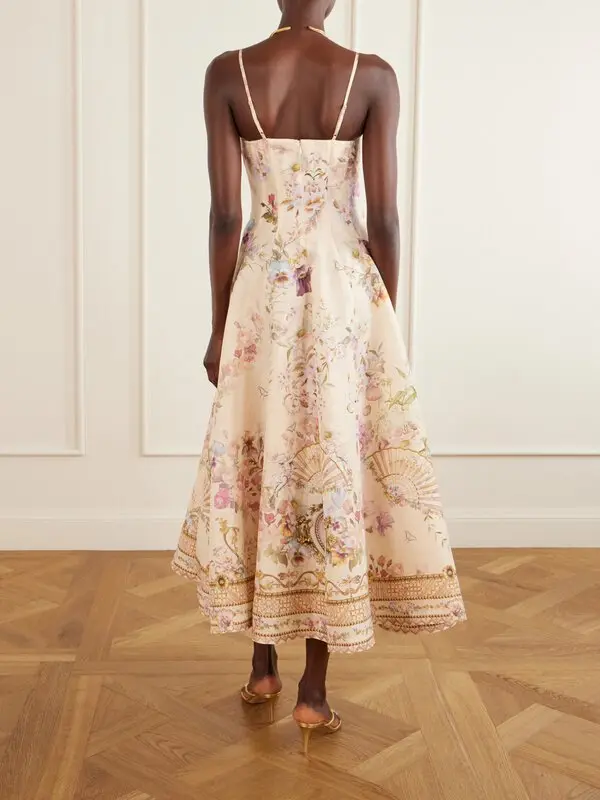 Camilla Embellished Printed Linen And Silk-blend Midi Dress