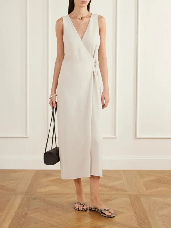 LESET Crepe Wrap Midi Dress