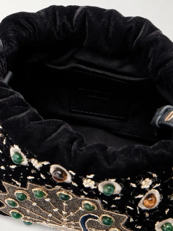 Zimmermann 91 Peacock Small Leather-trimmed Embroidered Clutch