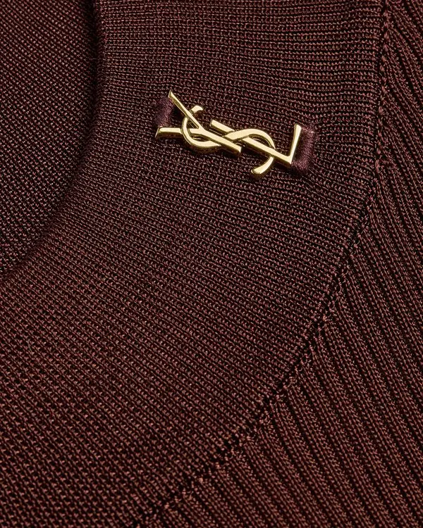 Saint Laurent Cassandre Stand-collar Top In Ribbed Silk