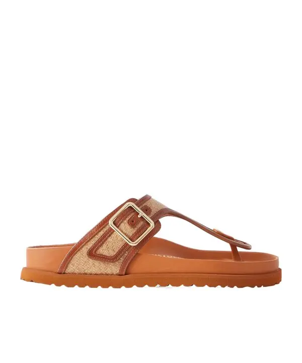 BIRKENSTOCK Framed Leather-trimmed Raffia Sandals - No
